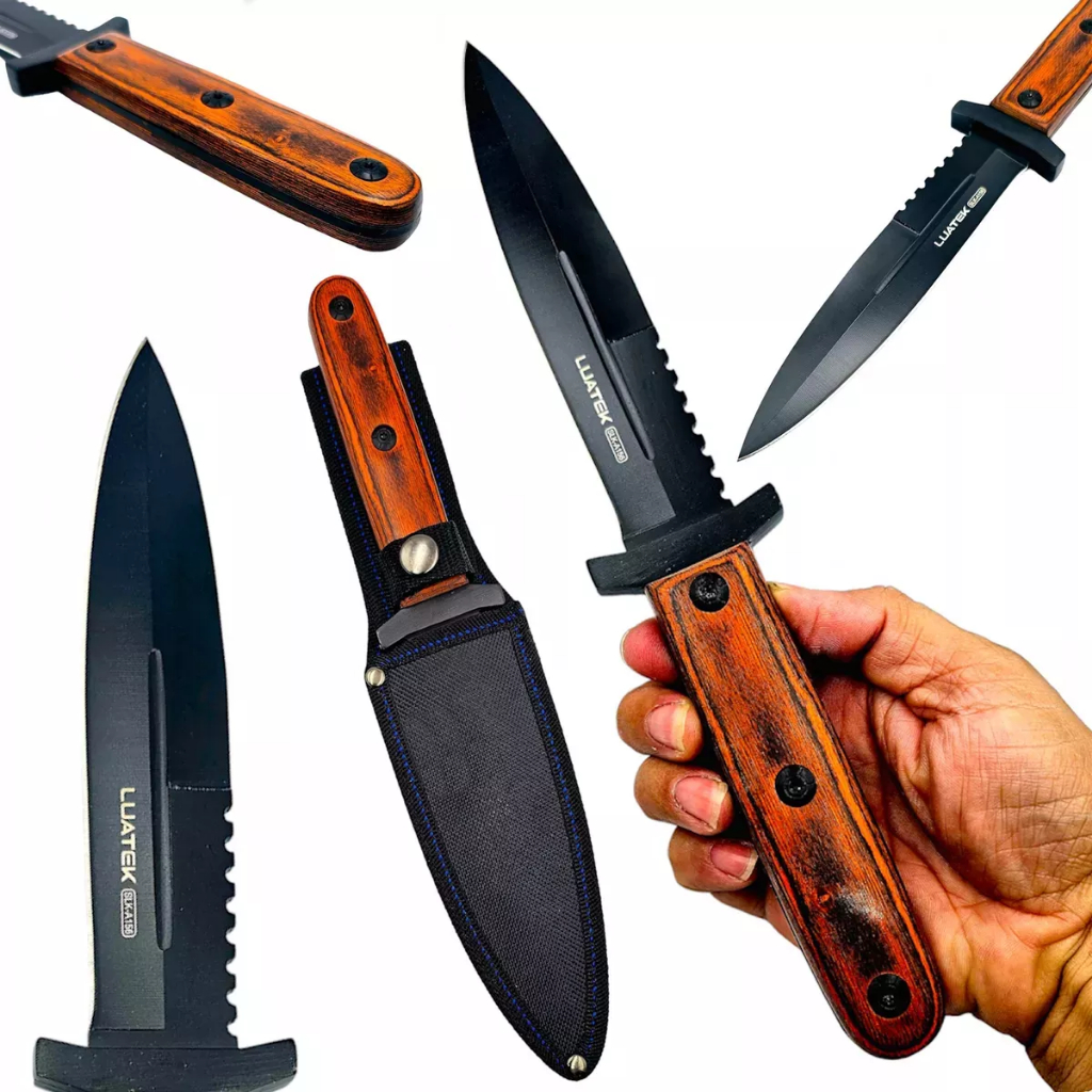 Faca Full Tang Cabo Madeira Ergonômico Aço Coldre Couro | Shopee Brasil