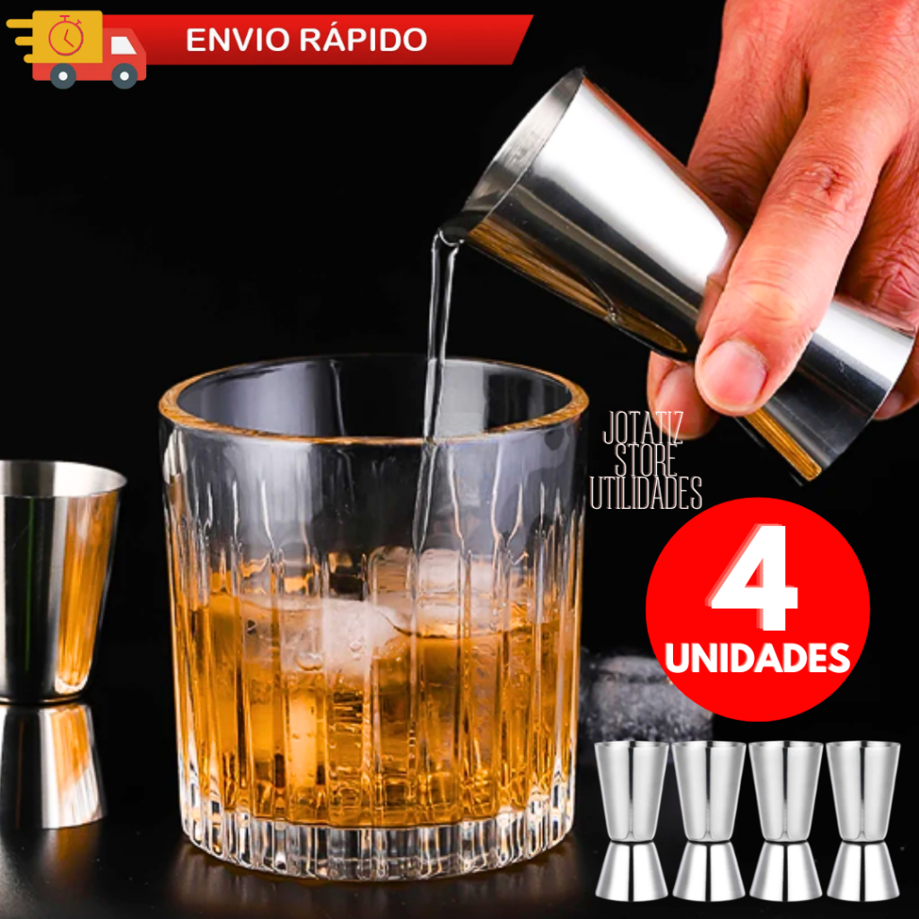 Jogo 4 Dosador Medidor Duplo Coquetel Aço Inox Copo Dual Shot Jigger ...