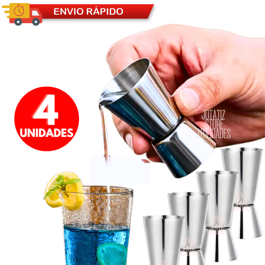 Kit 4 Dosador Medidor Duplo Coquetel Aço Inox Copo Dual Shot Jigger ...