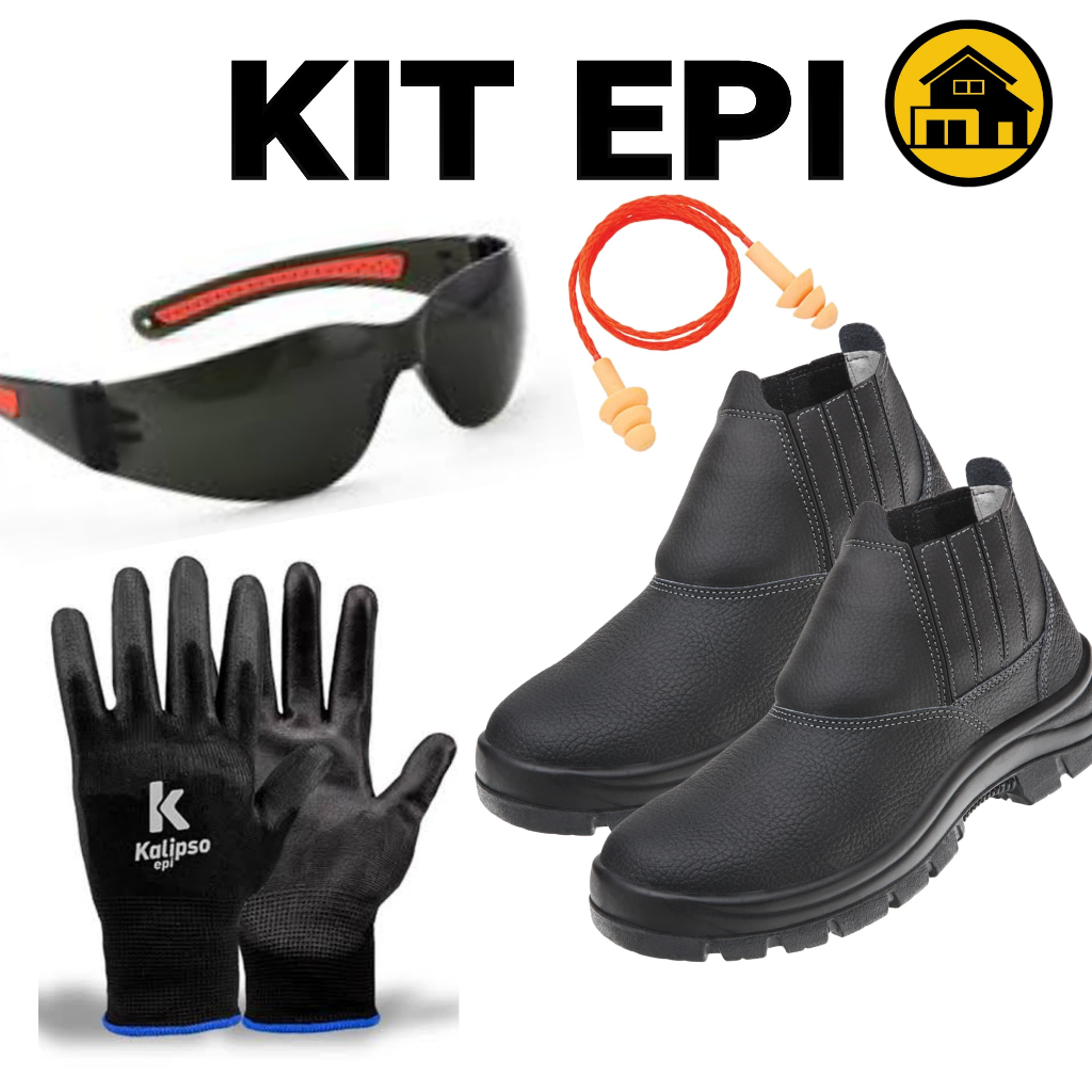 Kit EPI Completo Botina + Óculos de Proteção + Luva PU + Protetor ...