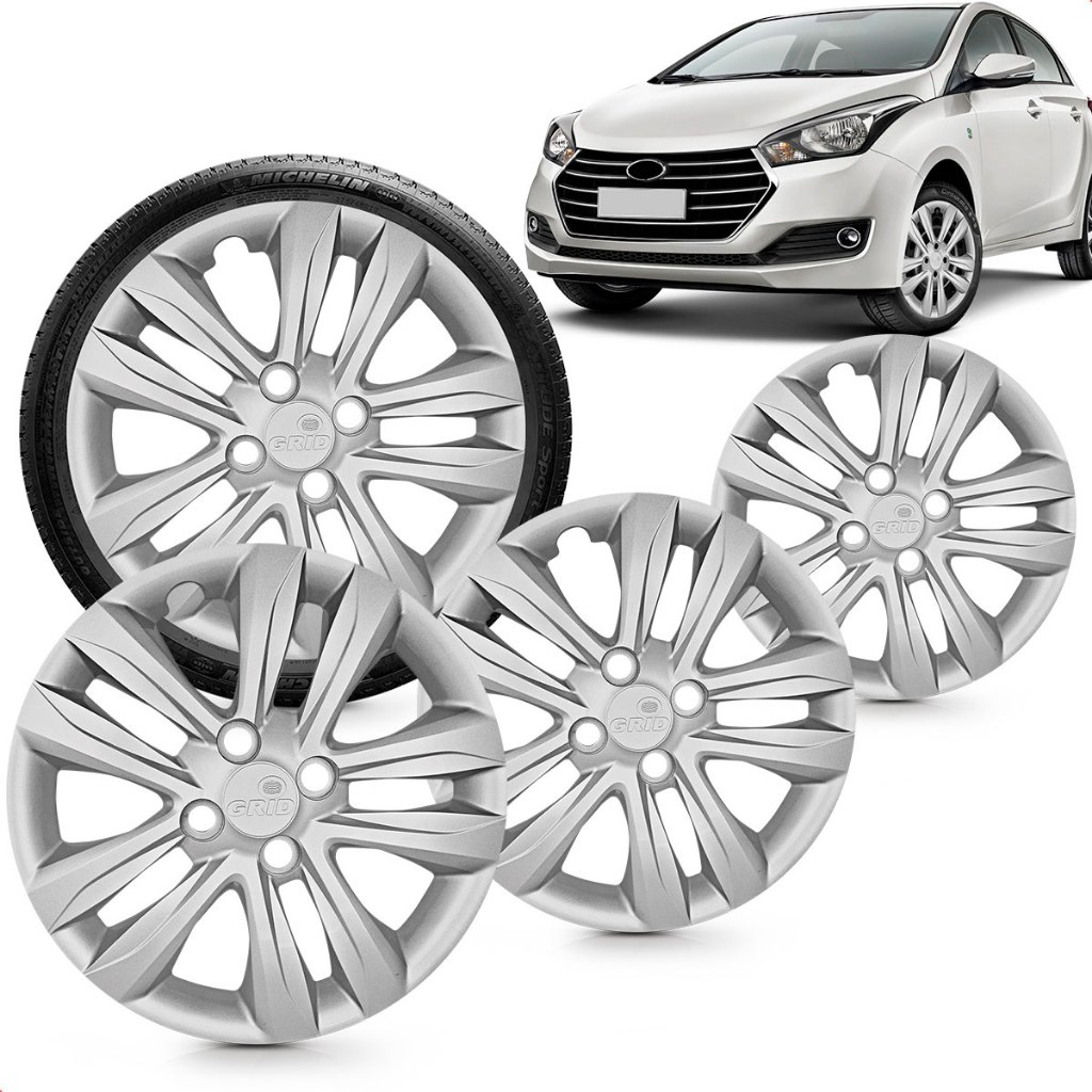Kit 4 Calotas Hb20 Hb20s 2016 Aro 14 Prata Cubo Baixo Grid | Shopee Brasil