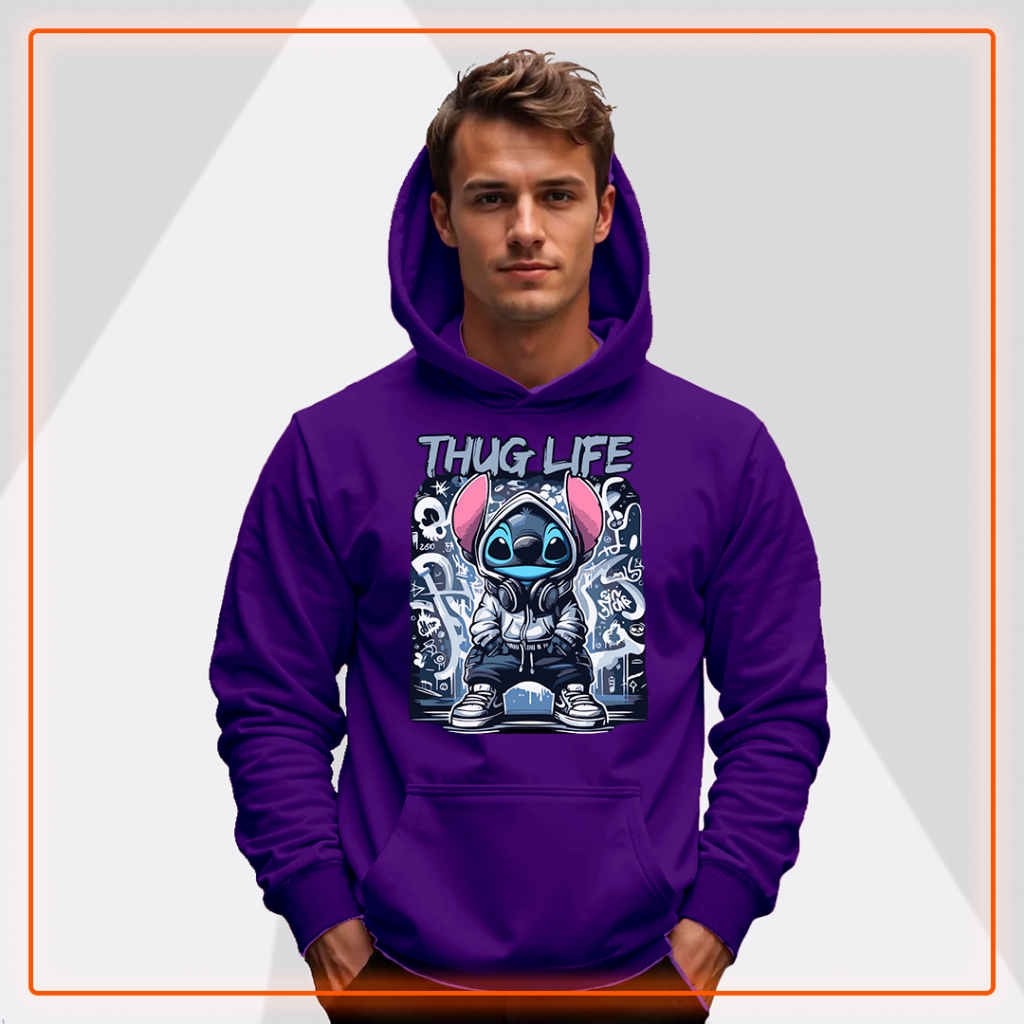 Moletom Flanelado Stitch Thug Life – Casaco Inverno Unisex, Capuz ...