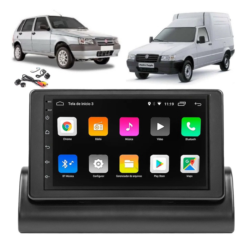 Kit Multimidia Android 7 Polegadas Uno Mille 1997 até 2013 GPS Integrado Android Auto CarPlay ...