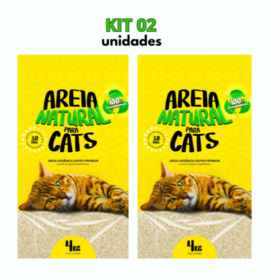 AREIA HIGIENICA NATURAL BIO MILHO 4 KGS KIT C/2 UND - TIGER CATS | Shopee Brasil