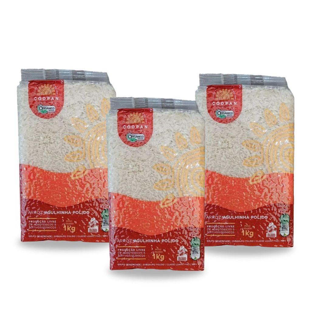 Arroz Agulhinha Polido Orgânico Pacote 1 Kg Coopan Kit 3un | Shopee Brasil