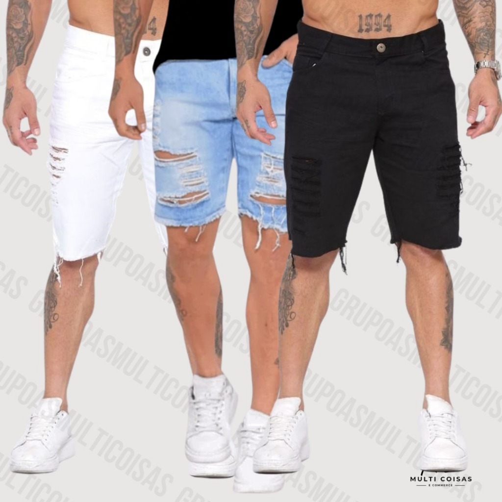 BERMUDA RASGADA DESTROYED MASCULINA ESTILO RAUL Y2K USDRIP | Shopee Brasil
