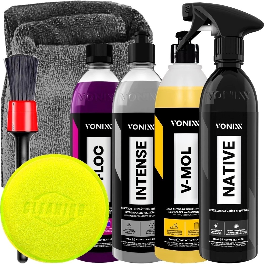 Kit Vonixx Produto para Lavar Carro Moto Encerar Shampoo V-Floc e V-Mol Cera Native Intense ...