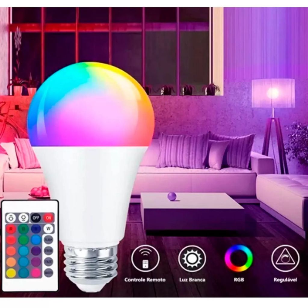 Luz de LED Colorida RGB com Controle 9W 16 Cores | Shopee Brasil