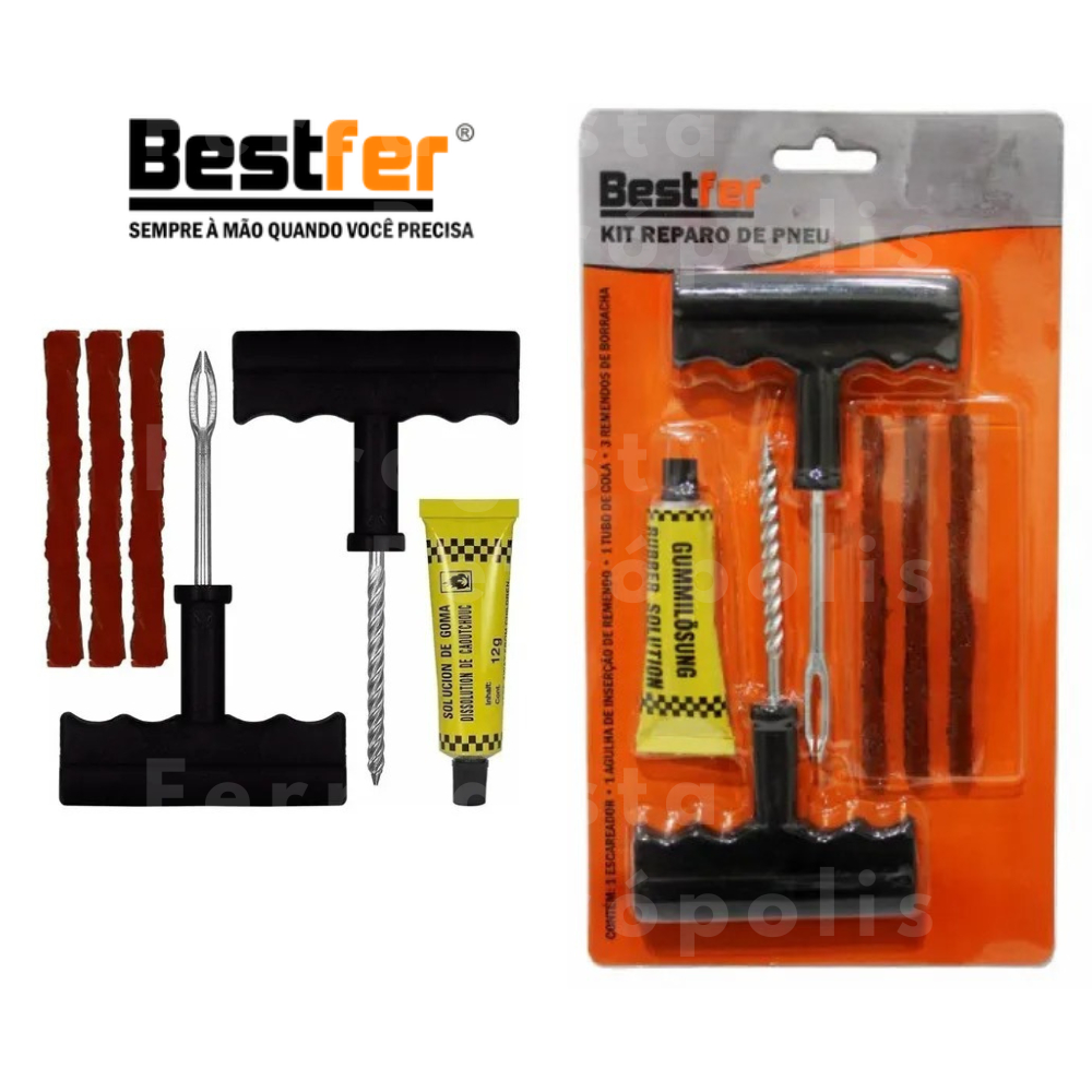 Kit Reparo Pneu sem Câmara Remendo Tipo Macarrão 6 Peças Moto Carro ...