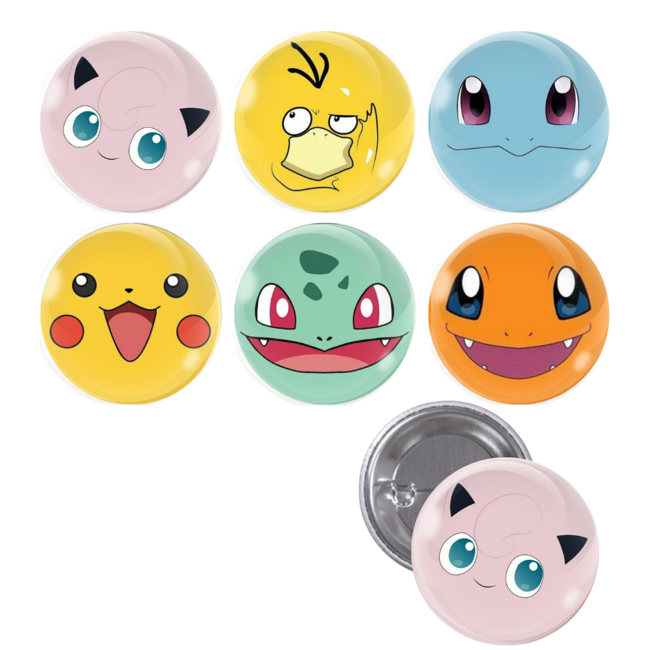 Cartela De Buttons Pins Broche Pokémons Fofo Desenho Anime Com 6 ...