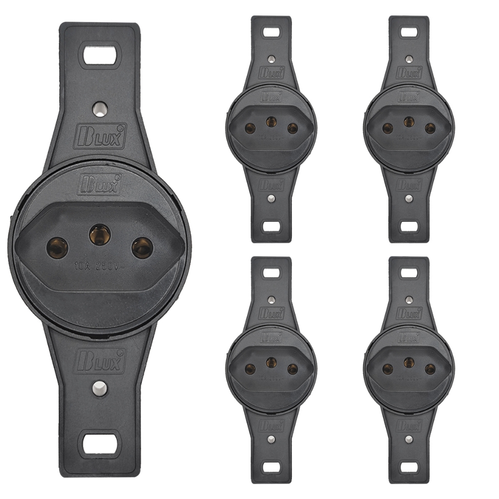 5 Tomadas Elétrica De Embutir Redonda 2P+T 10A Cor Preta - Blux | Shopee Brasil