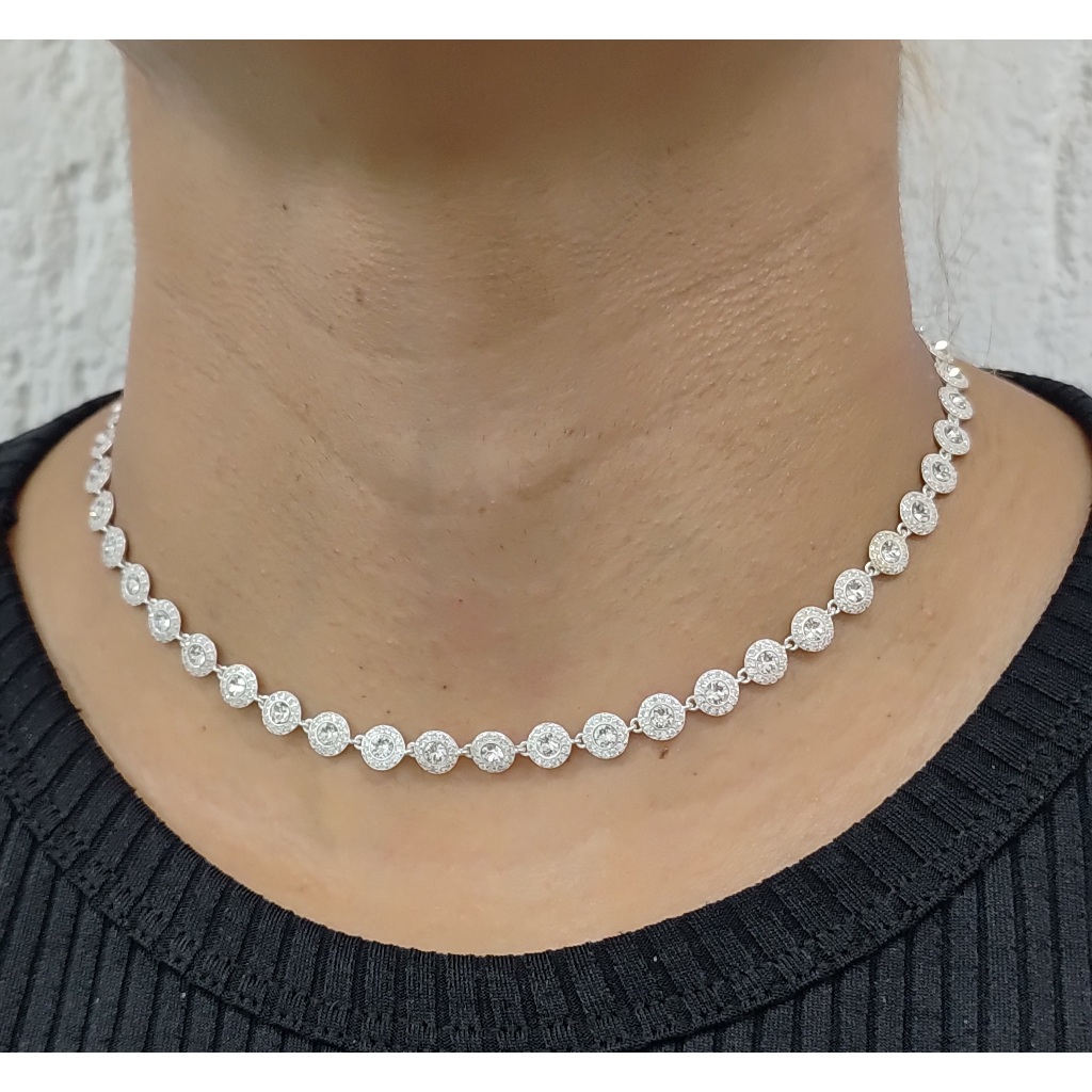 Colar de Prata 925 Swarovski Luxo Cravejada 38cm | Shopee Brasil