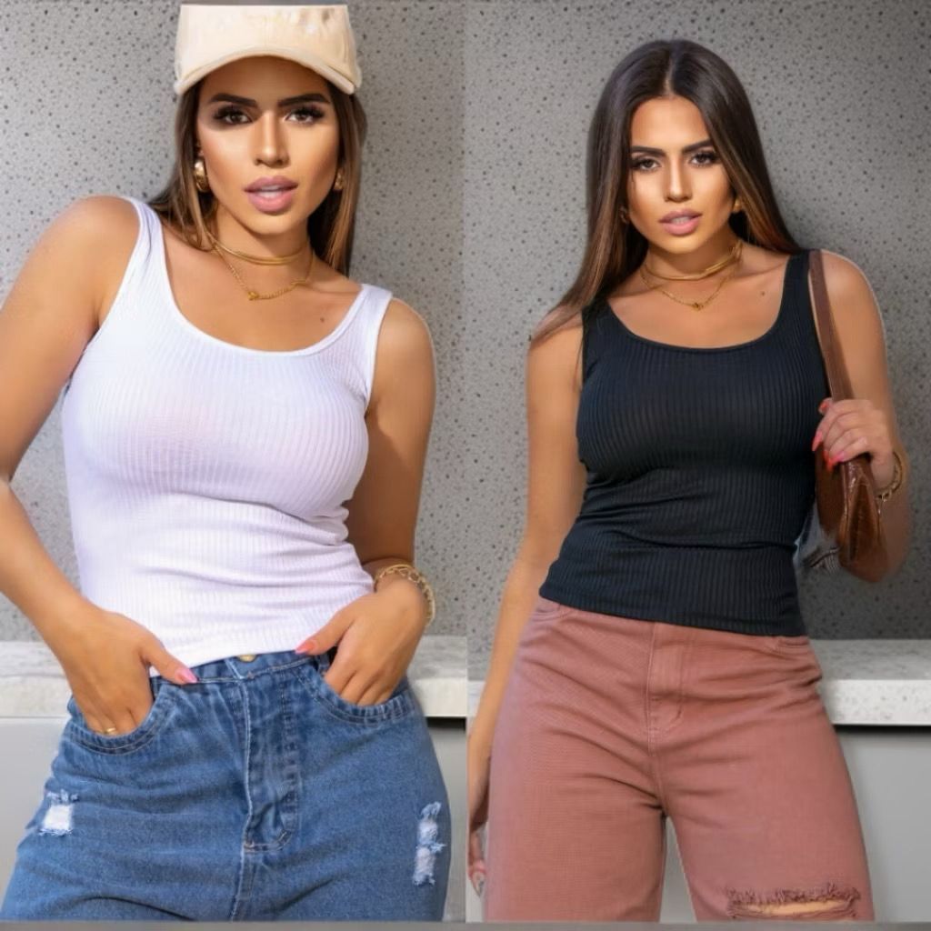 Kit 2 Regata Feminina Americana Básica Jusra Canelada Blusa Lisa ...