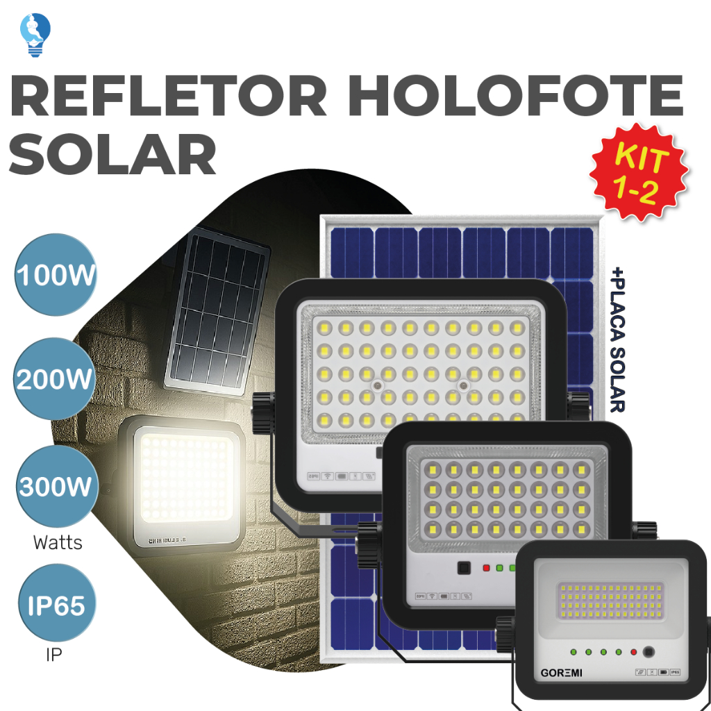 Kit 2 Holofote Refletor Led 300W 200W 100W Solar Prova D'àgua C/placa ...