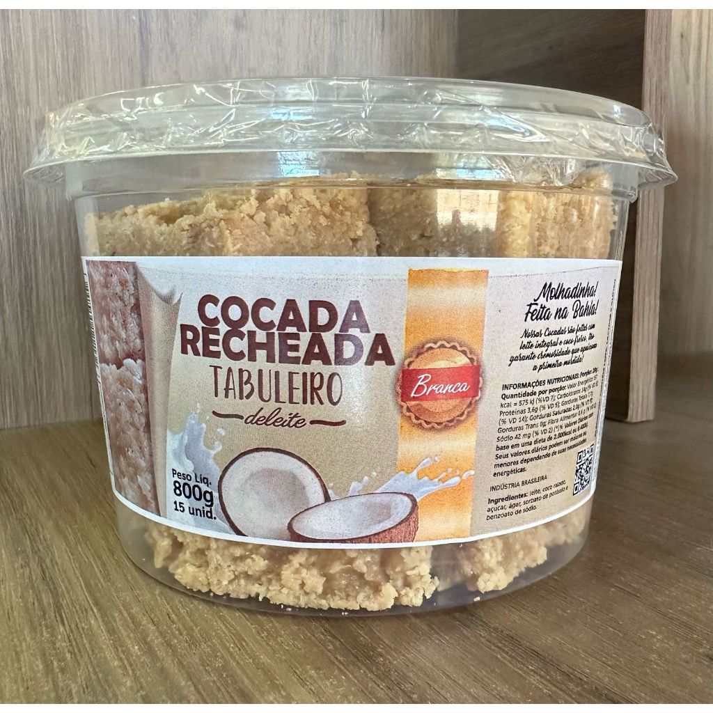 COCADA RECHEADA BRANCA 800g (POTE COM 15 UNIDADES) | Shopee Brasil