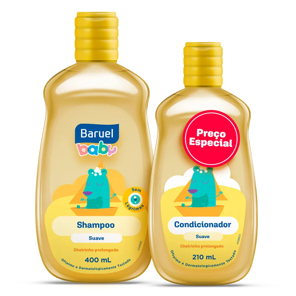 Kit Shampoo Infantil Baruel Baby Suave 400ml e Condicionador Infantil Baruel Baby Suave 210ml ...