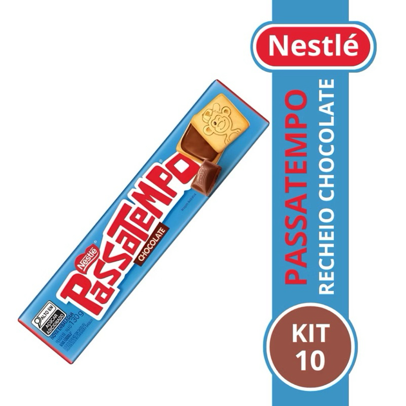 Biscoito Passatempo Chocolate Recheado - Nestlé (130g) | Kit com 10 ...
