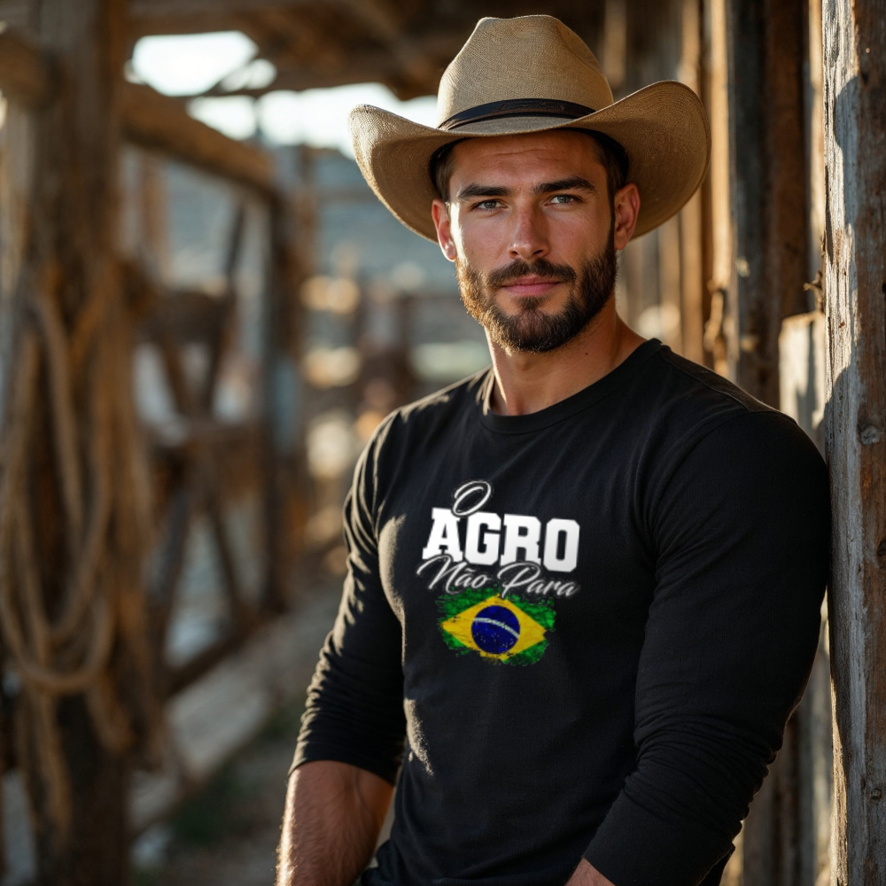 Camisa Camiseta do Agro Masculina Manga Longa Proteção UV Rodeio Bruto ...