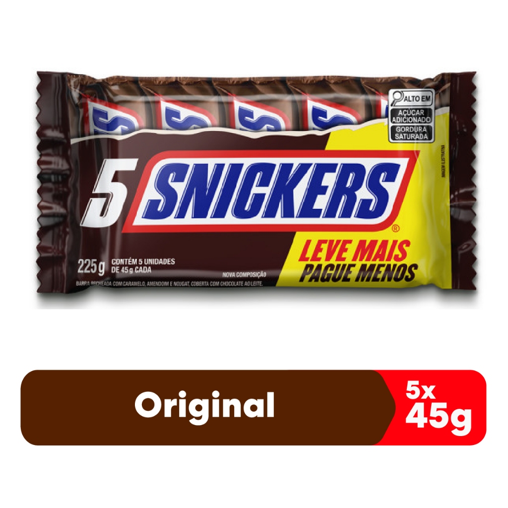 Chocolate Snickers Original 5 Unidades De 45g | Shopee Brasil