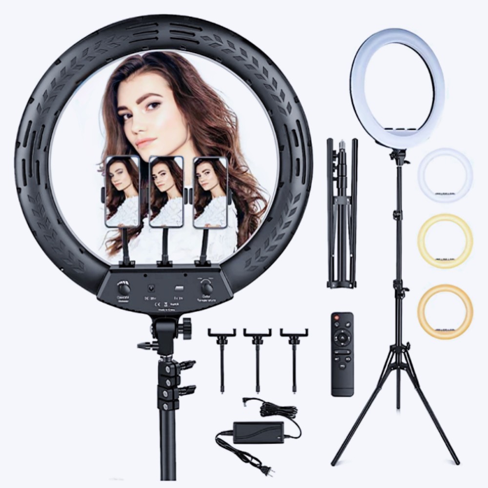 Ring Light 18 polegadas Com Suporte 3 Celulares e Tripe 2,10 Metro | Shopee Brasil