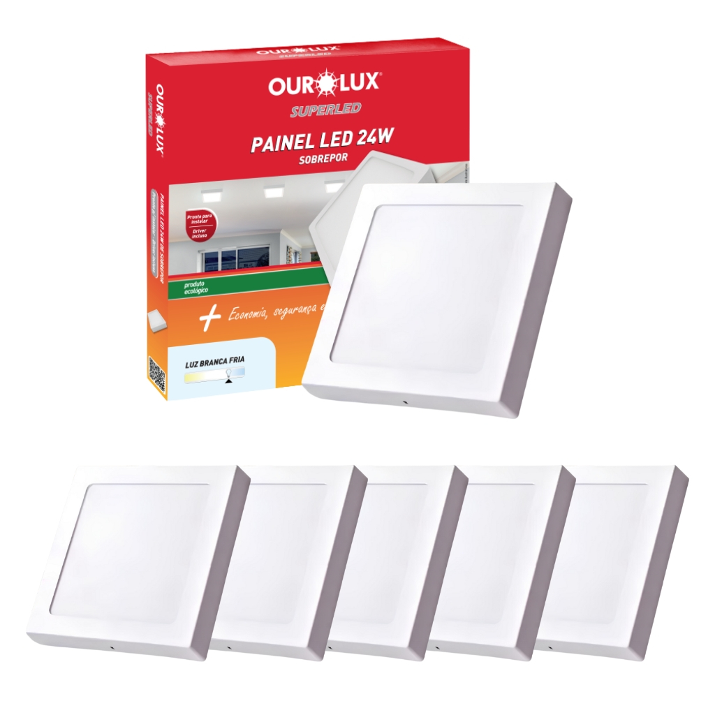 Kit 6 Luminaria Painel Plafon Sobrepor Quadrado Bivolt SUPERLED 24w Led ...