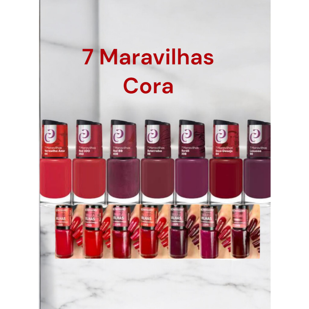 Esmaltes Vermelhos Cora Coleção 7 Maravilhas Com 7 cores Kit Esmalte ...