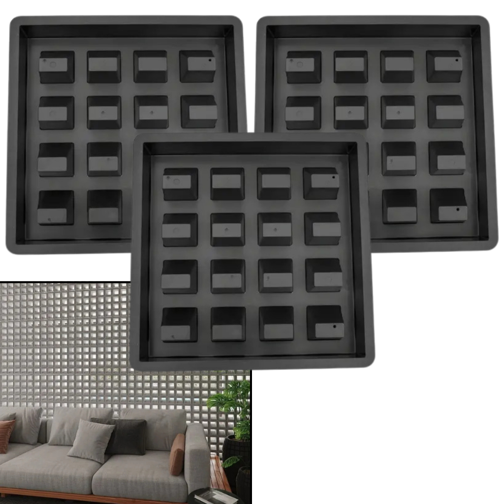 3 Forma Combosé Cobogó 39x39x7 Elemento Vazado 16 Furos Molde ...