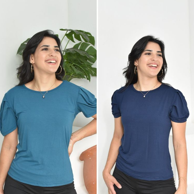 Kit 2 Blusas Feminina Manga Princesa Plissada | Shopee Brasil