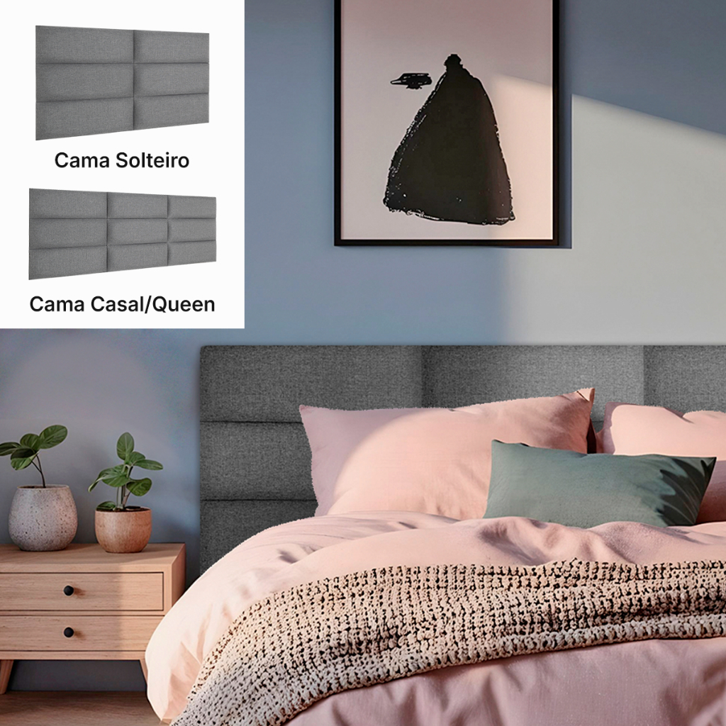 Cabeceira Placa Ripada Modulada 55x20 Linho/Veludo Cama Box Solteiro ...