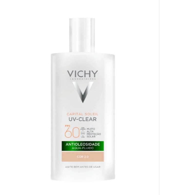 Protetor Solar Facial Vichy FPS 60 Capital Soleil UV-Clear Antioleosidade Cor 2.0 40g Aqua Fluid ...