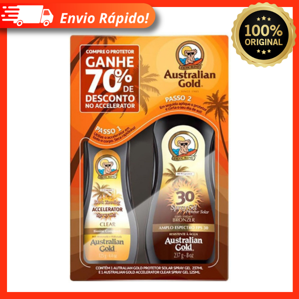 Kit Australian Gold Instant Bronzer Fps 30 - Protetor Solar Corporal ...