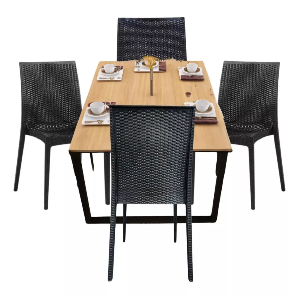 Kit Mesa e Cadeira Reforçado Mel Ou Preto Para Cozinha, Area Externa ...