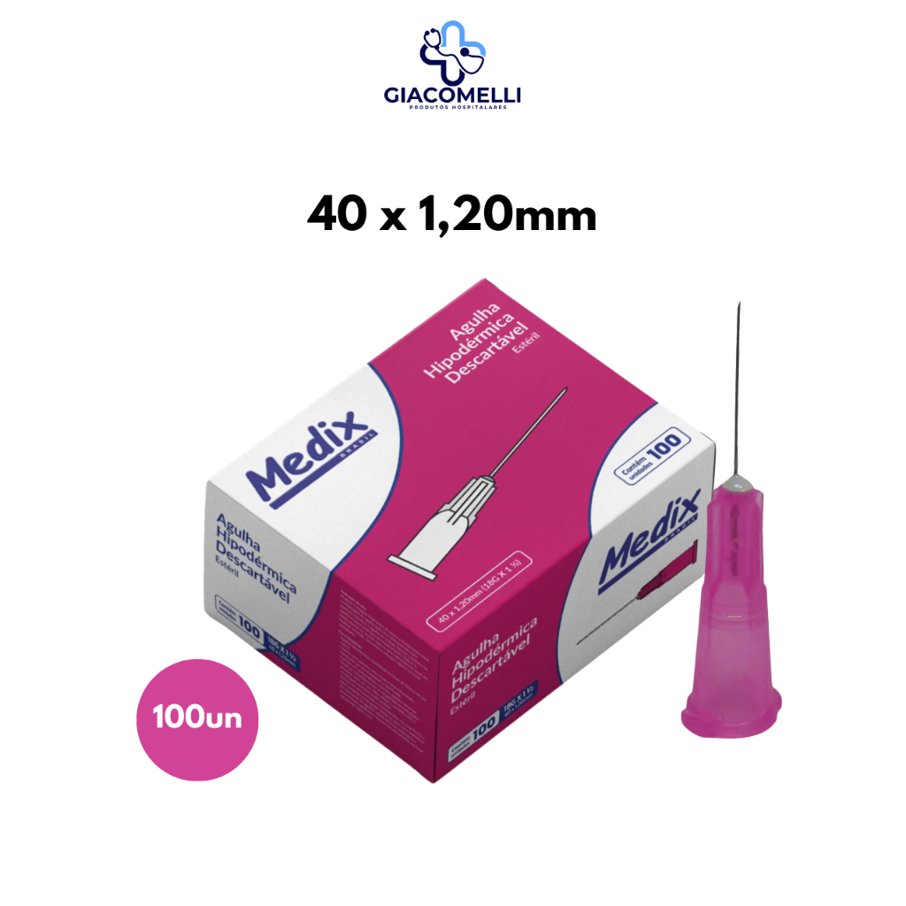 Agulha Hipodérmica Descartável 40 x 1,20mm 18G 100 Unidades - Medix ...