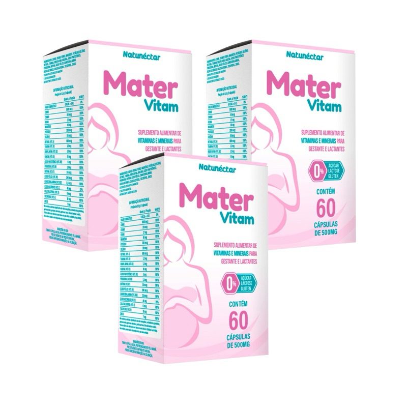 Kit três Mater Vit 60 cápsulas vitaminas Mamae gestante lactante mãe ...