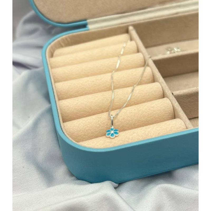 Colares 40cm em prata 925, corrente V12, flor azul, avião e flor ...