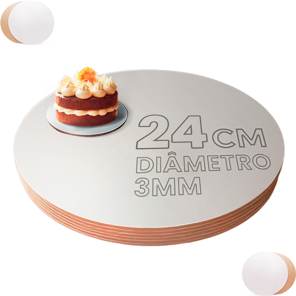 Cake Board 24cm MDF 3mm Liso 10 Un Base Para Bolo Confeitaria | Shopee ...