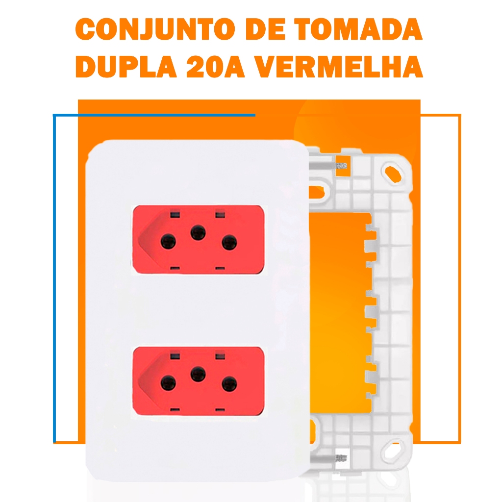 Tomada Dupla 20a 2p+t 4x2 Vermelho 250V Margirius B3 | Shopee Brasil