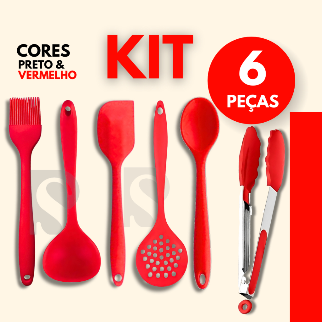 Kit 6 - Utensilios de Silicone Talher Cozinha Colher Concha Pincel ...