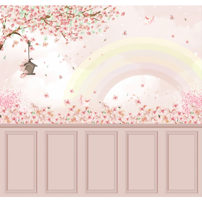 Papel de Parede Autocolante Infantil Tema Jardim Encantado Rosa ...