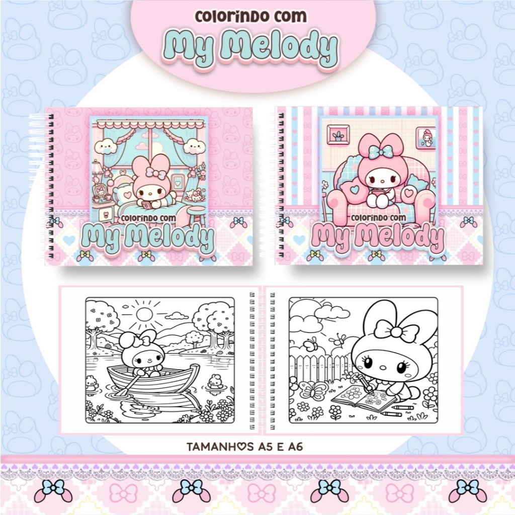 Livro de Colorir Bobbie Goods MY MELODY 50 Folhas 120 Gramatura Caderno ...