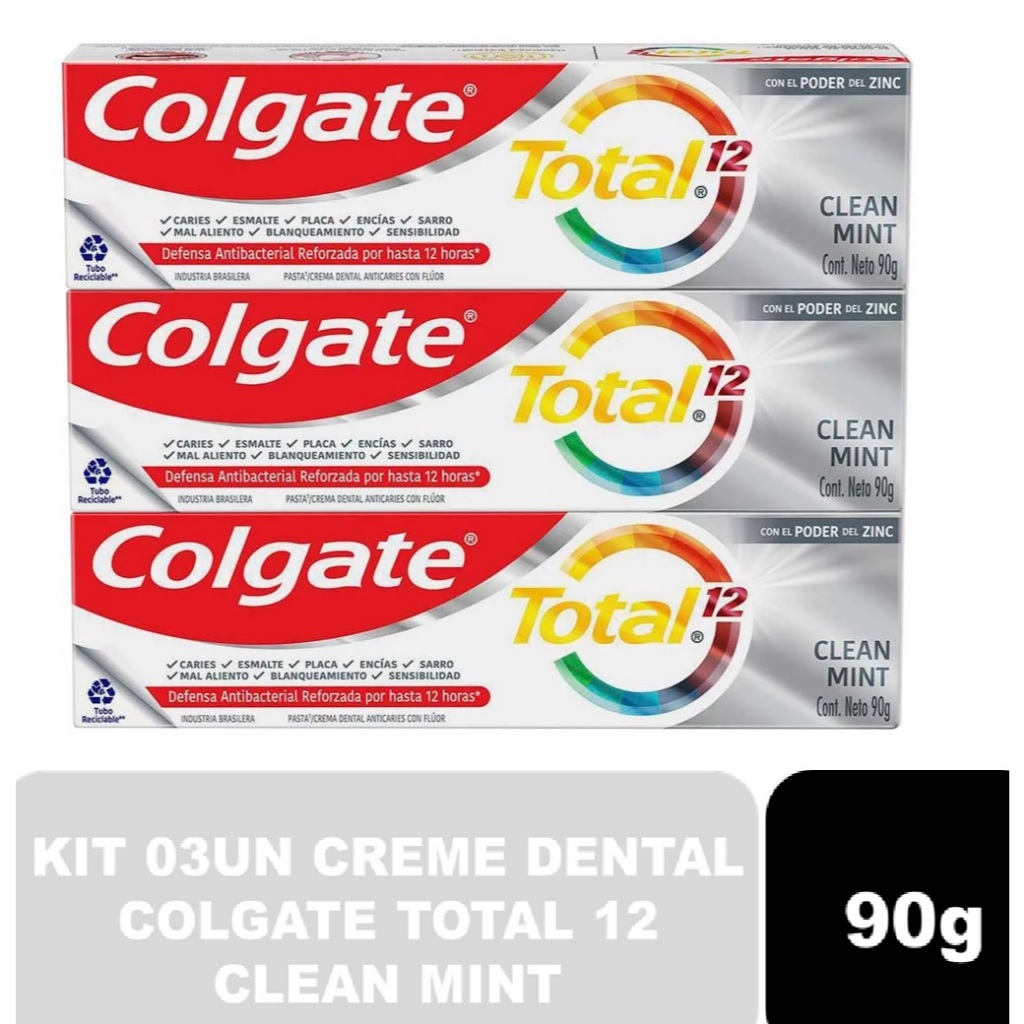 Kit 03un Creme Dental Colgate Total 12 Clean Mint - 90g | Shopee Brasil