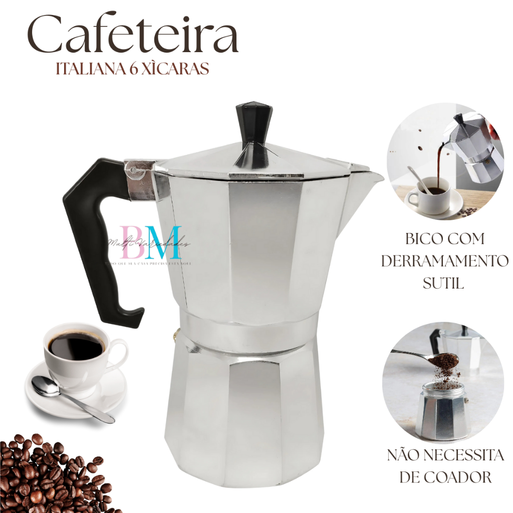 Cafeteira Italiana de Alumínio 300ml Café Expresso 6 Xícaras Cafeteira ...