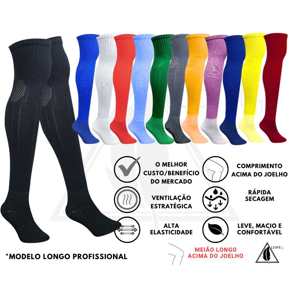 Meião Futebol Longo Campo Profissional Adulto Futsal Kanxa Kit 10 Pares Diversas Cores | Shopee ...