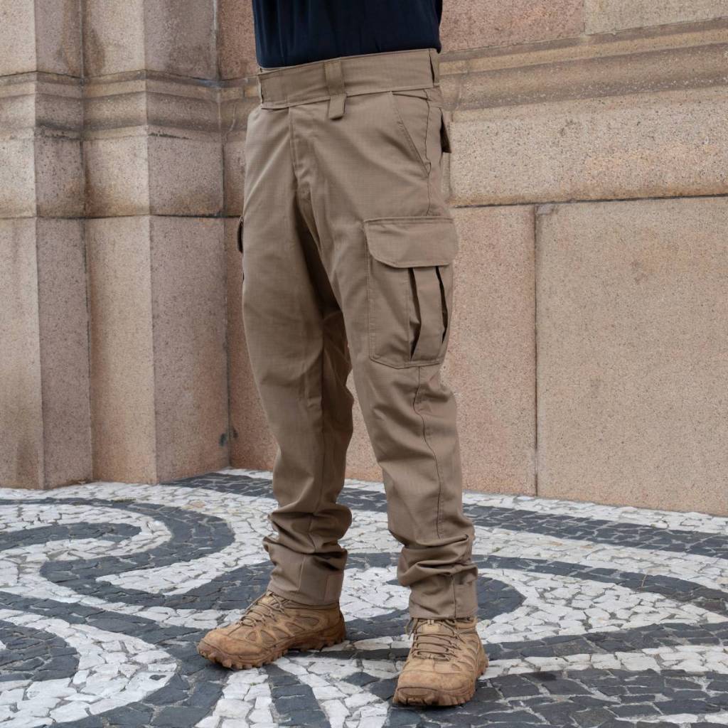 Calça Tática Masculina Bombeiro Civil Profissional Ripstop Caqui Bege ...