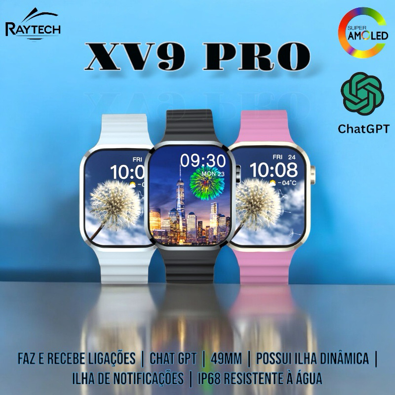 Smartwatch Resistente a Água, XV9 Pro - Tela AMOLED, CPU Dual Core ...