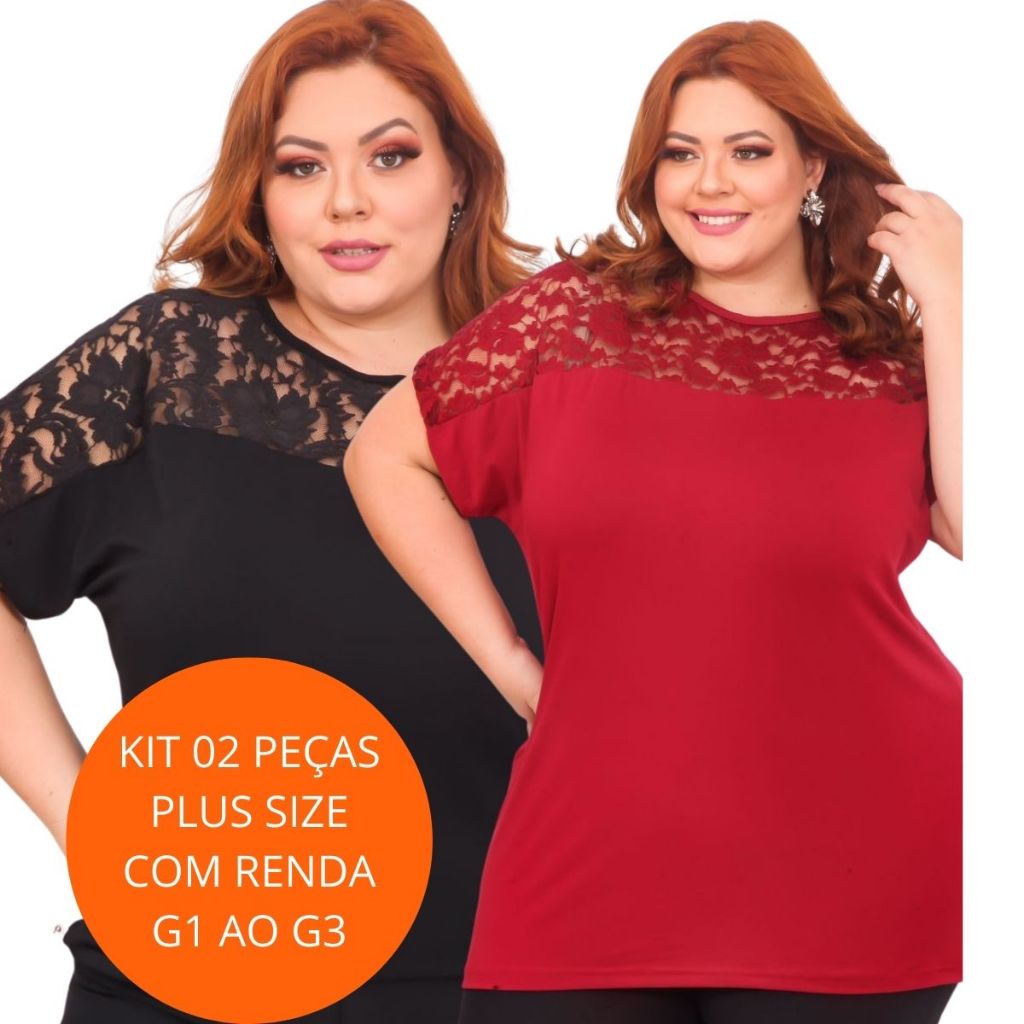 Kit 2 Blusas Plus Size Elegante Com Renda Feminina Viscolycra Premium | Shopee Brasil