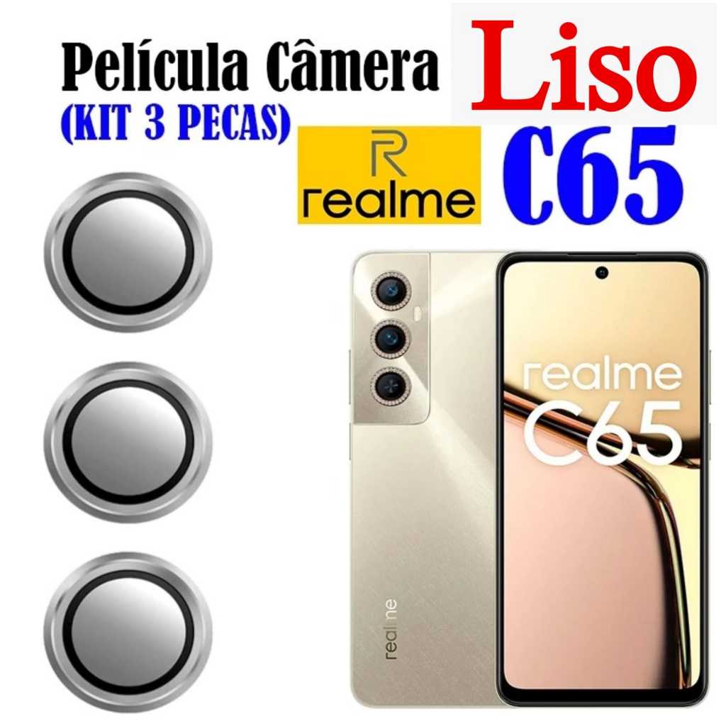 KIT Peliculas Da Câmera REALME C65 Protetor De Lente Anel de Vidro Temperado, PROTETOR DE LENTE ...