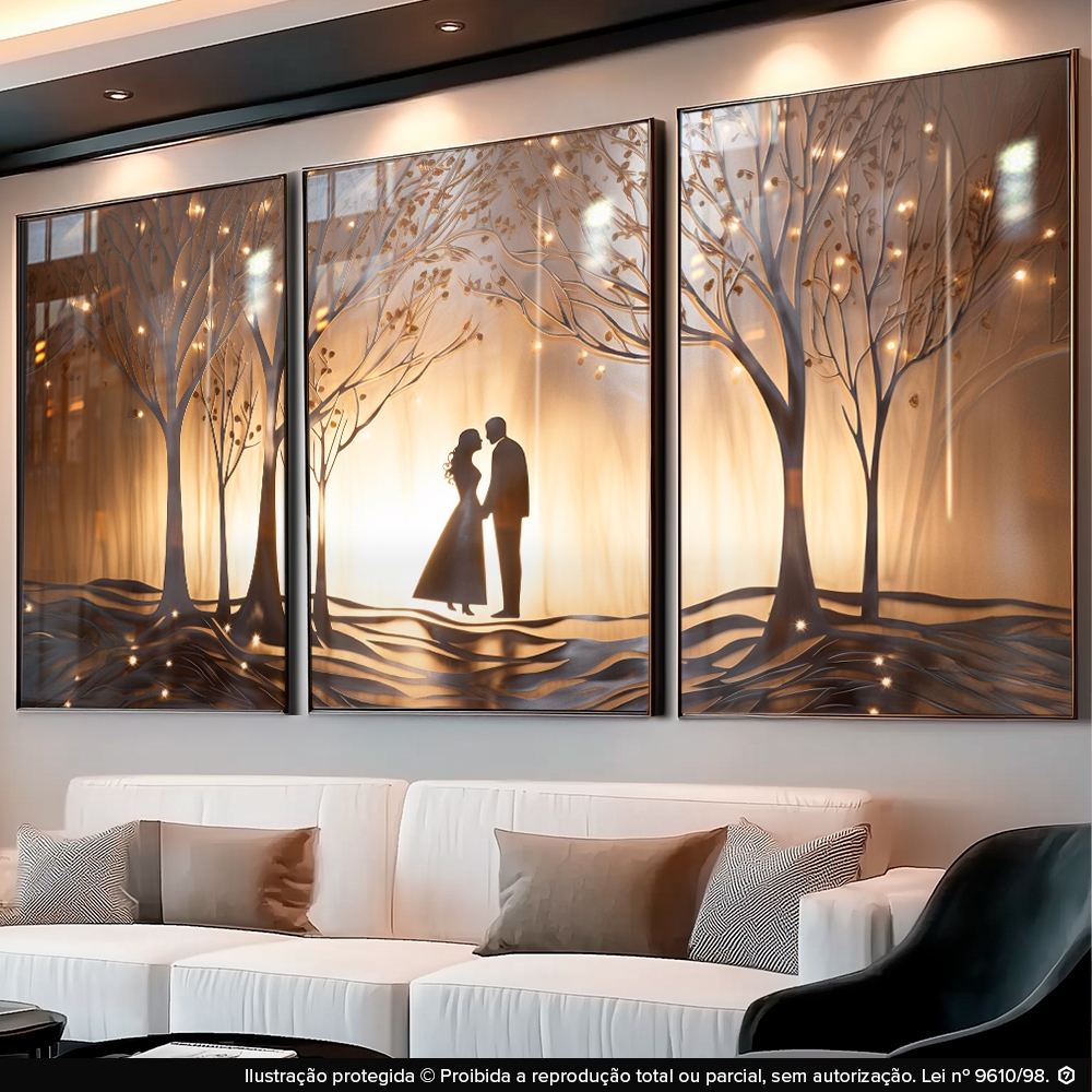 Trio de Quadros Decorativos para Quarto Casal Romântico Floresta Amor ...