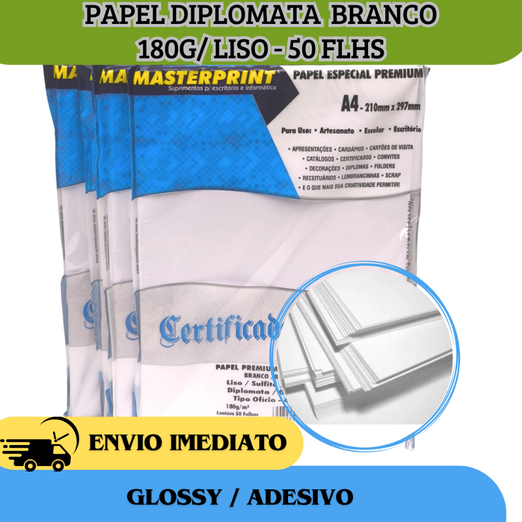 Papel Diplomata Opaline 50 Folhas Liso 180g A4 Branco Premium Ofício | Shopee Brasil