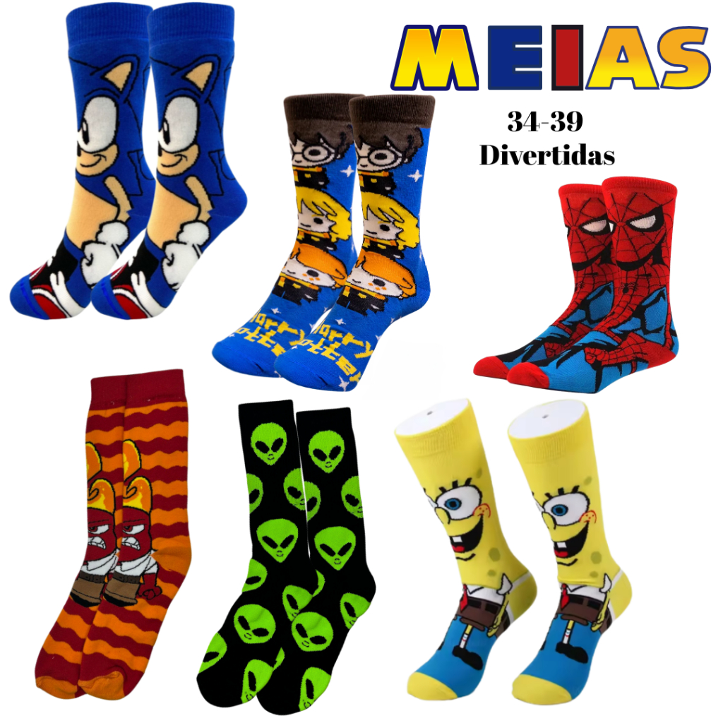 Meias Cano Alto Divertidas Meninos Meia Algodão Personalizada Meias ...